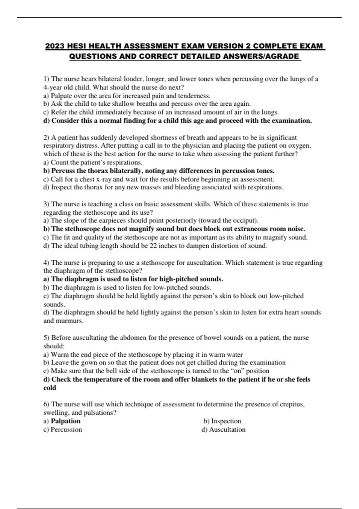 2023 HESI HEALTH ASSESSMENT EXAM VERSION 2 COMPLETE EXAM QUESTIONS AND ...