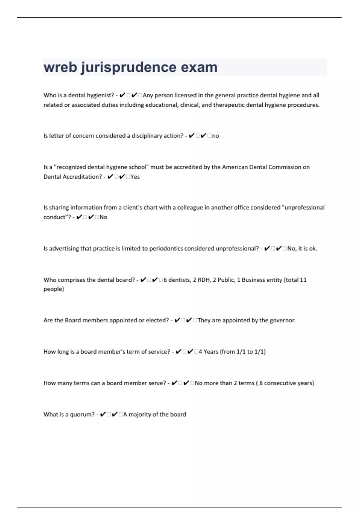 wreb jurisprudence exam 107 Practice test Questions With Correct ...