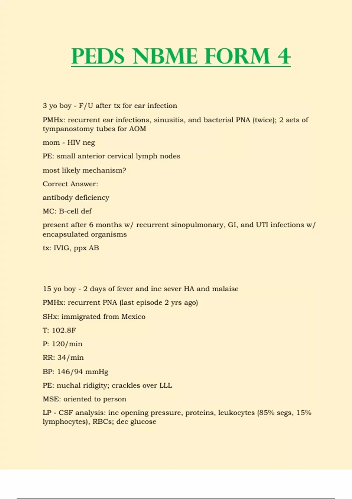 Peds NBME Form 4 Correct Questions & Answers; Latest 2023 / 2024 - NBME ...