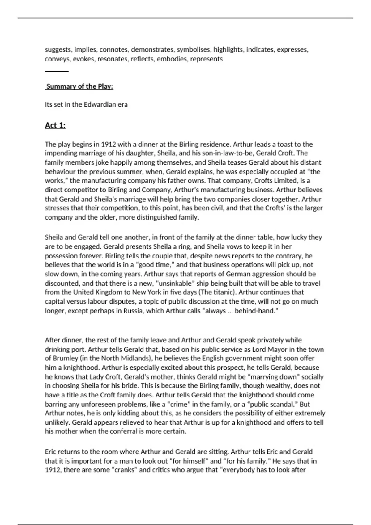 GCSE English Literature An Inspector Calls notes and summary - English ...