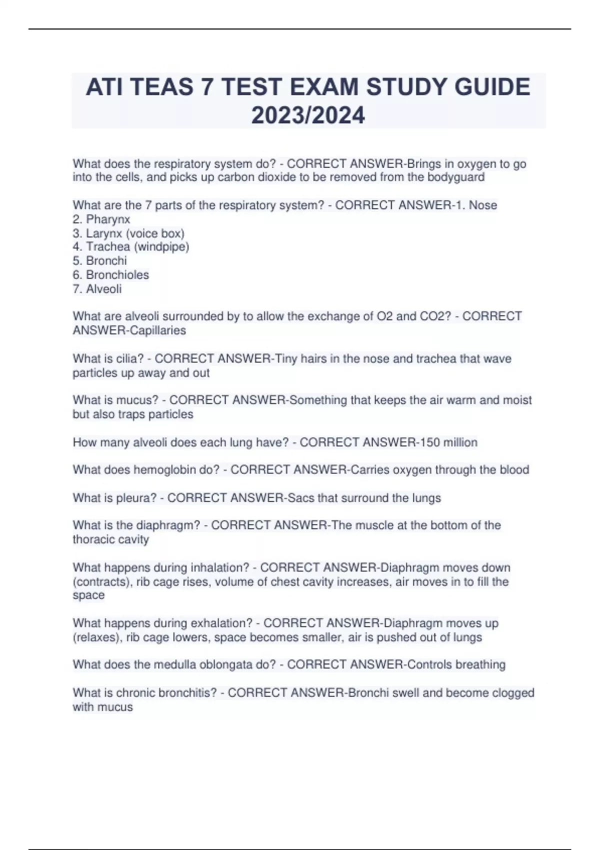 ATI TEAS 7 TEST EXAM STUDY GUIDE 2023/2024 - ATI TEAS 7 - Stuvia US