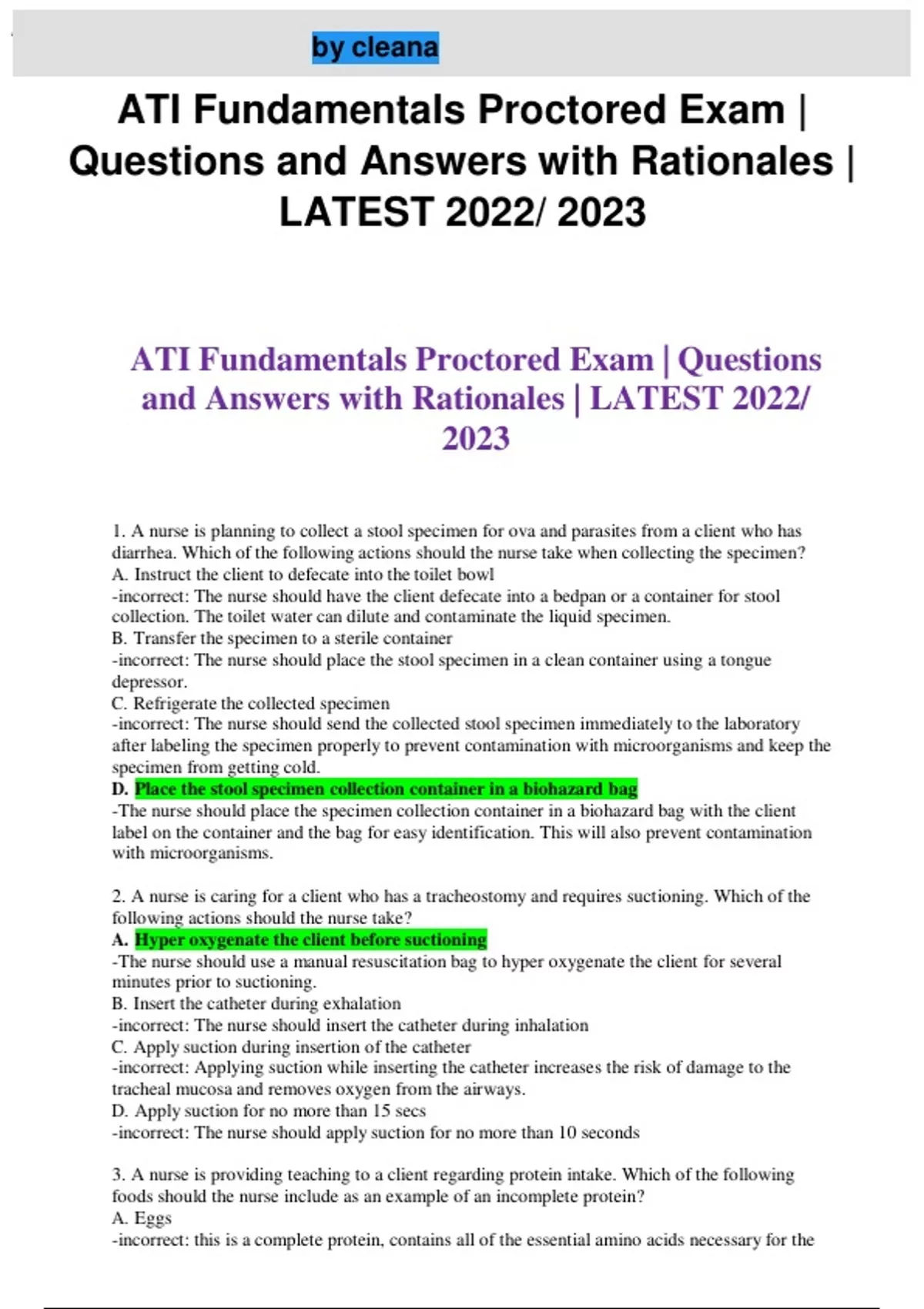 ATI Fundamentals Proctored Exam | Questions and Answers with Rationales ...