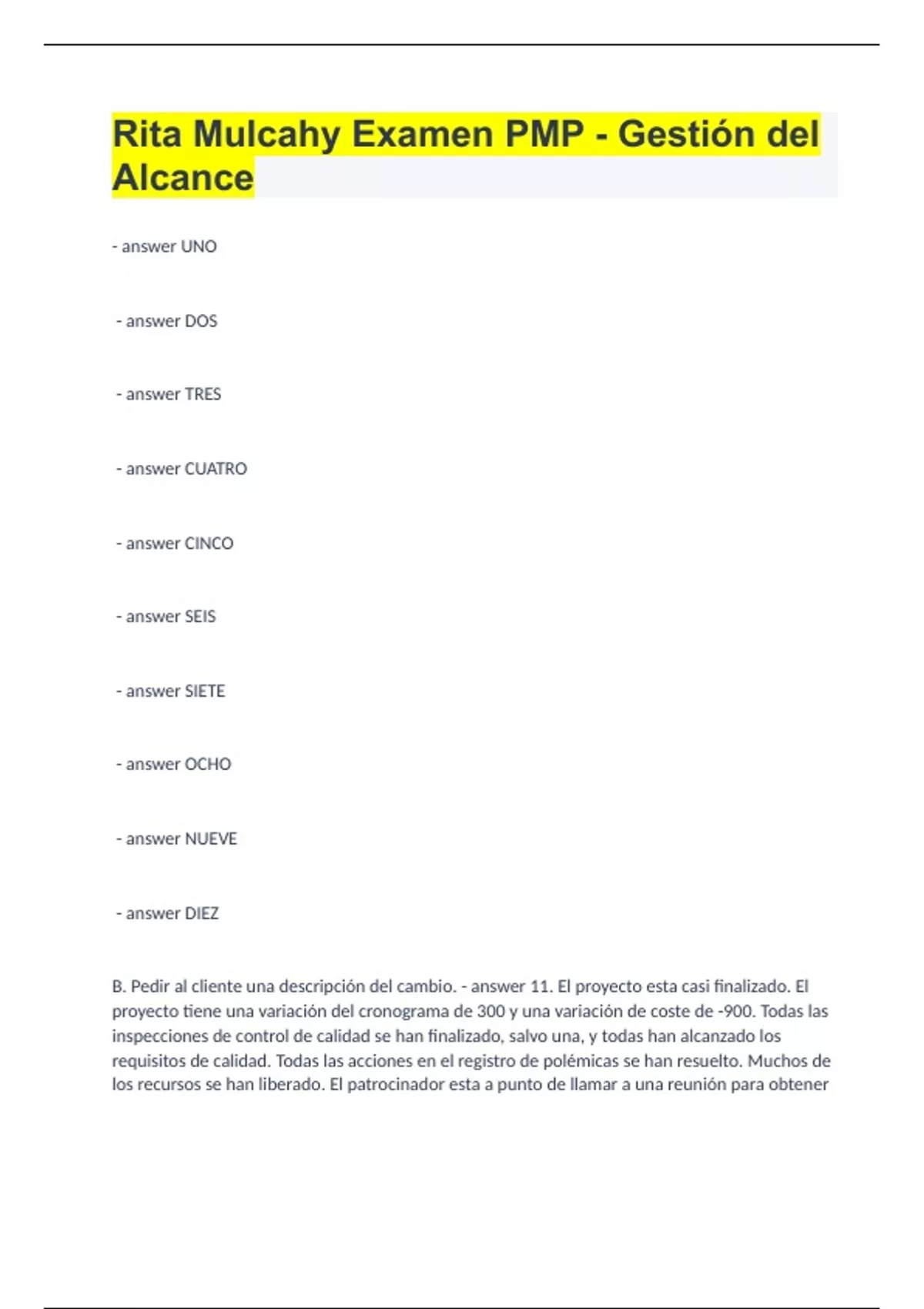 Rita Mulcahy Examen PMP - Gestión del Alcance - PMP RITA - Stuvia US
