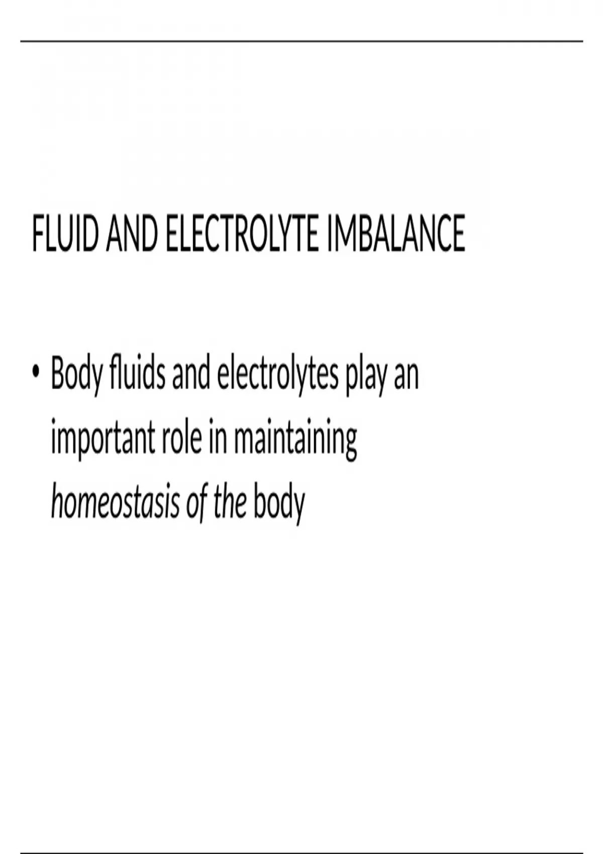 Fluid and Electrolyte imbalance - Pathology - Stuvia US
