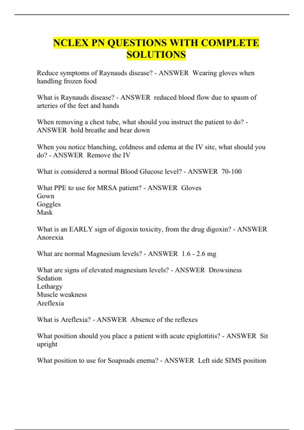 NCLEX PN QUESTIONS WITH COMPLETE SOLUTIONS - Nclex pn - Stuvia US
