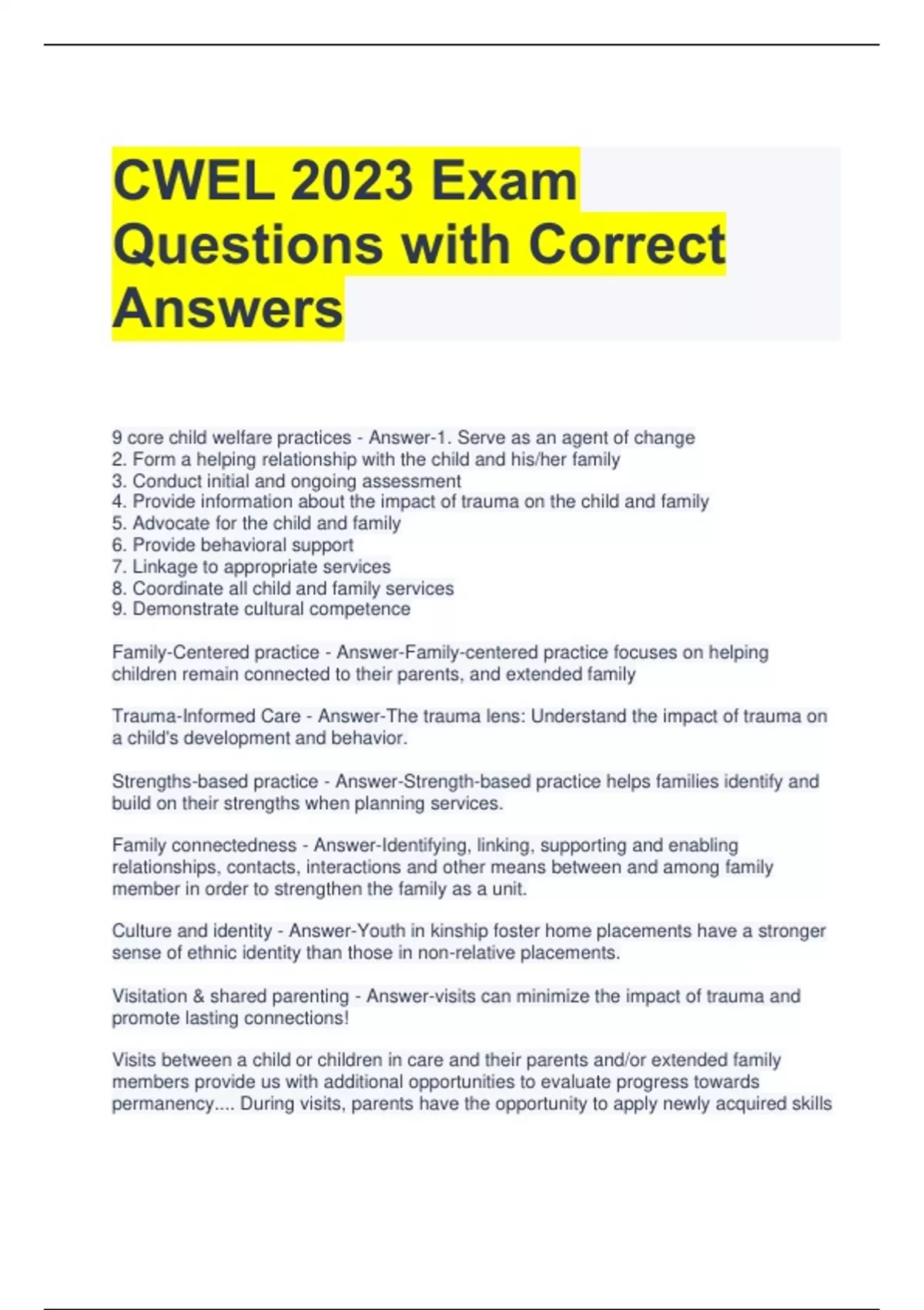 CWEL 2023 Exam Questions with Correct Answers - CWEL - Stuvia US