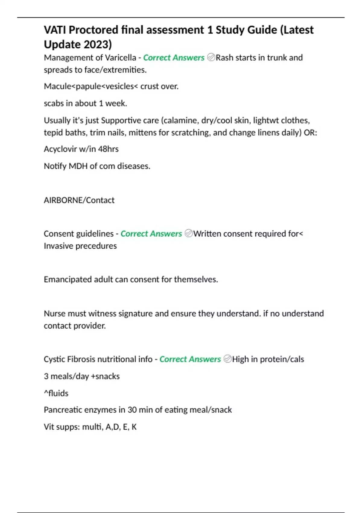 Summary VATI Proctored final assessment 1 Study Guide (Latest Update ...