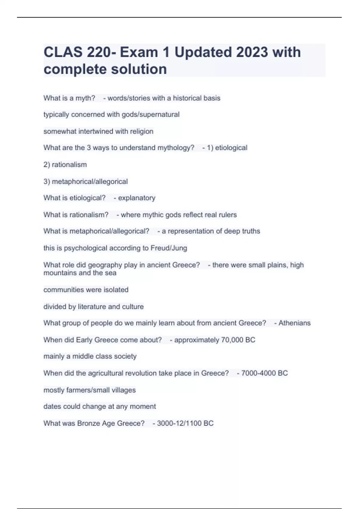 CLAS 220- Exam 1 Updated 2023 with complete solution - CLAS - Stuvia US
