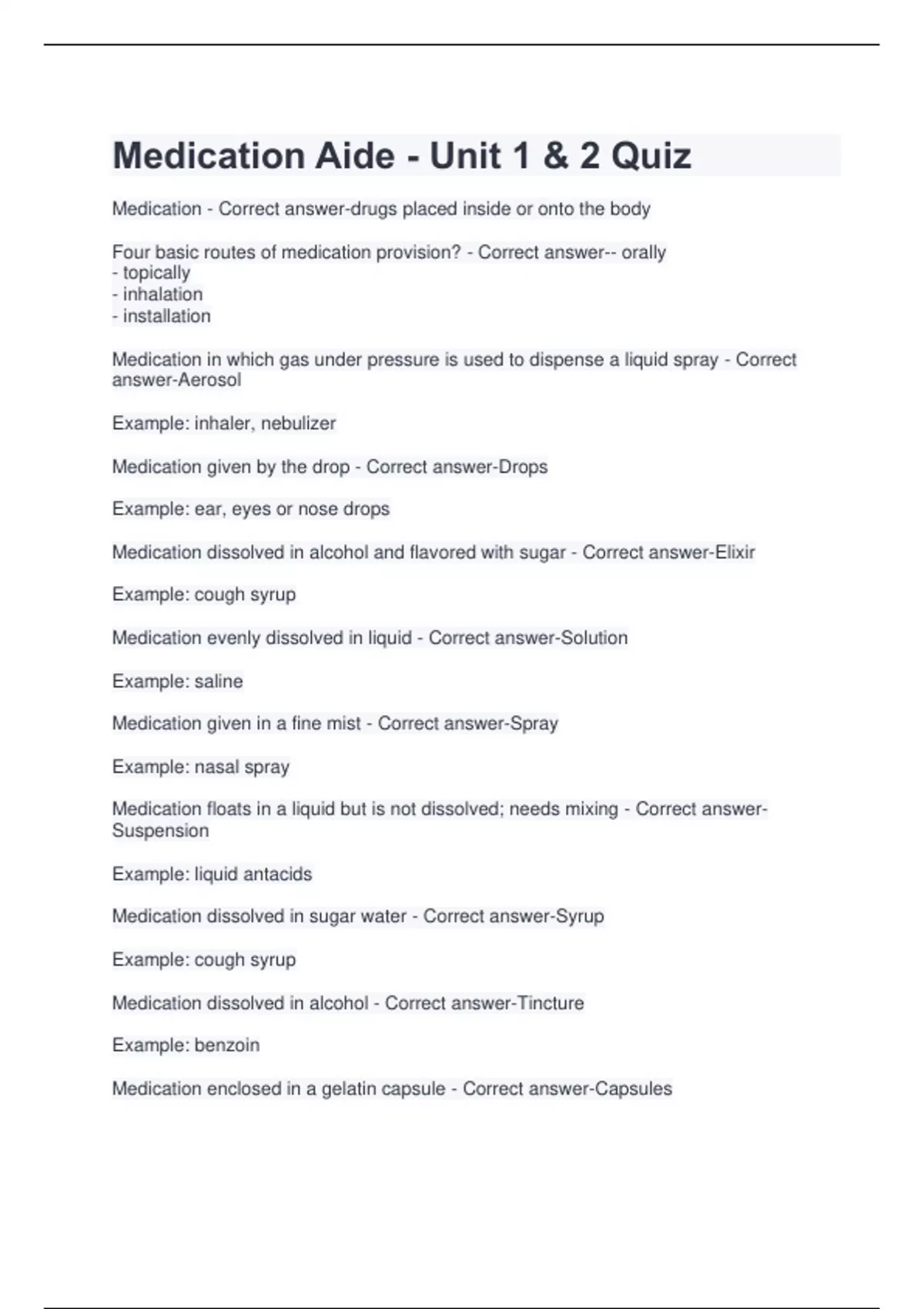 Medication Aide Unit 1 and 2 Quiz 2023 with complete solutions ...