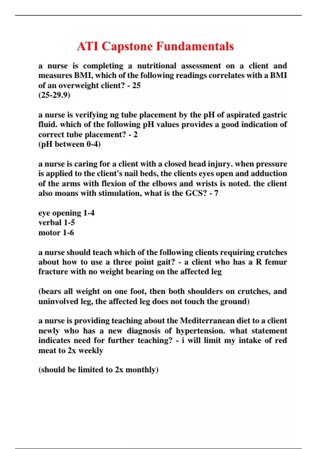 ATI Capstone Fundamentals EXAMS - ATI Capstone Fundamentals - Stuvia US