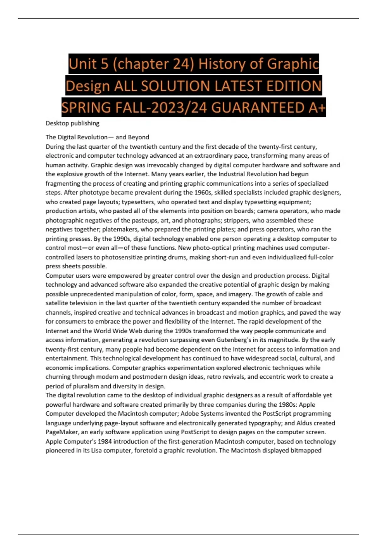 Unit 5 (chapter 24) History of Graphic Design ALL SOLUTION LATEST ...
