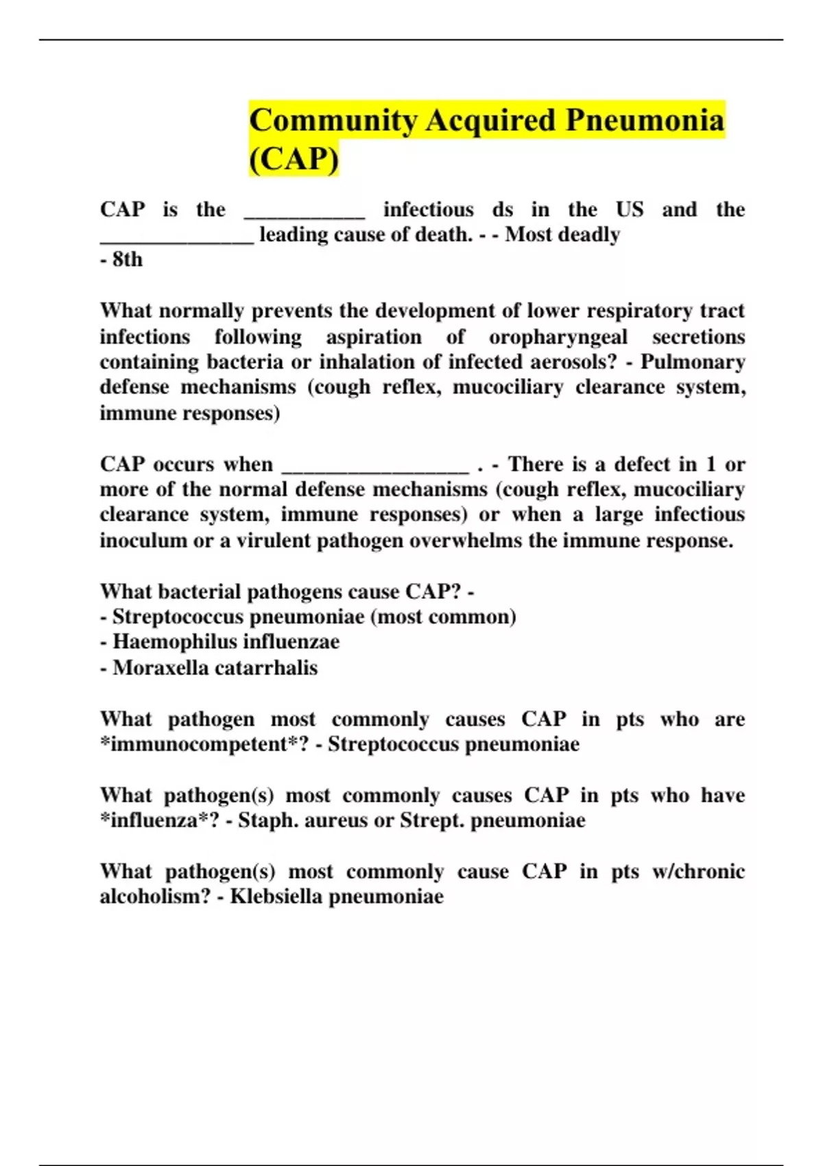 Community Acquired Pneumonia (CAP - Community Acquired Pneumonia ...