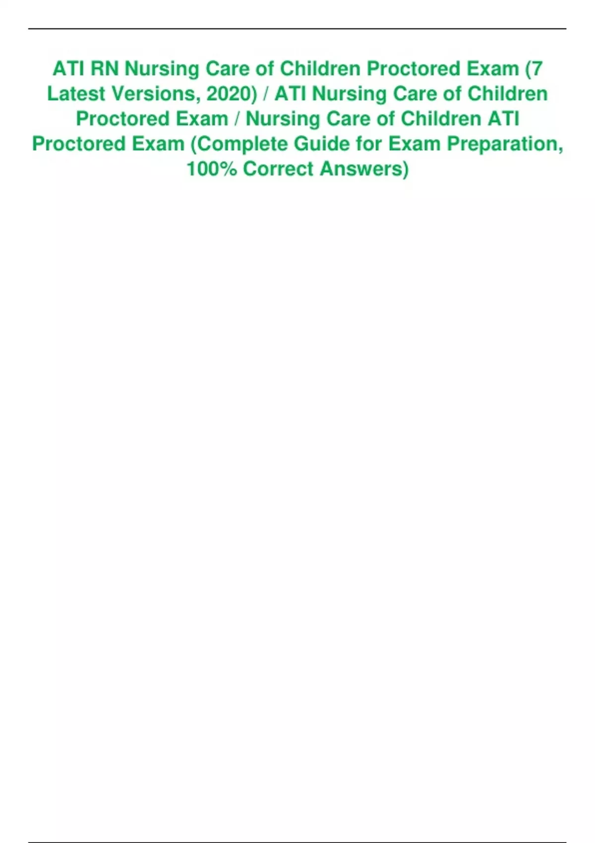 ATI RN Nursing Care of Children Proctored Exam (7 Latest Versions, 2020 ...