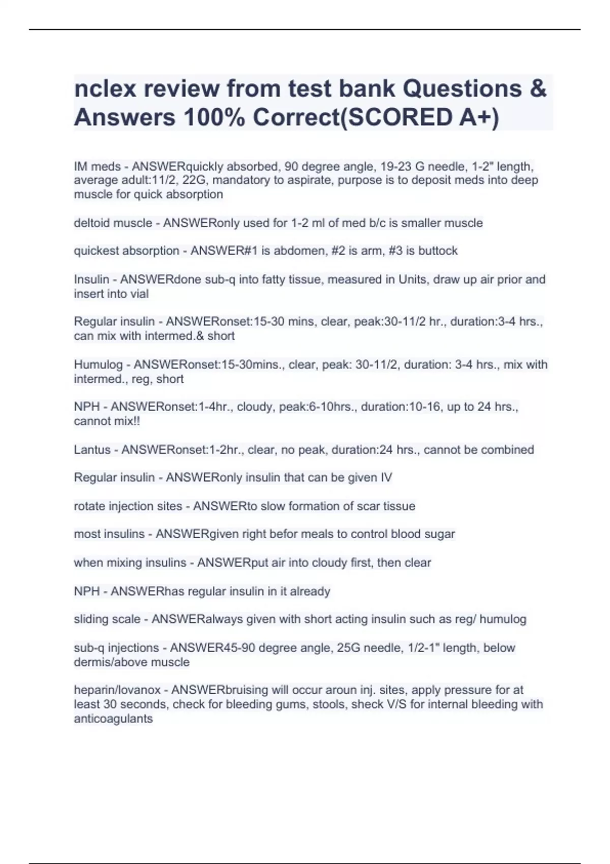 nclex review from test bank Questions & Answers 100% Correct(SCORED A+ ...