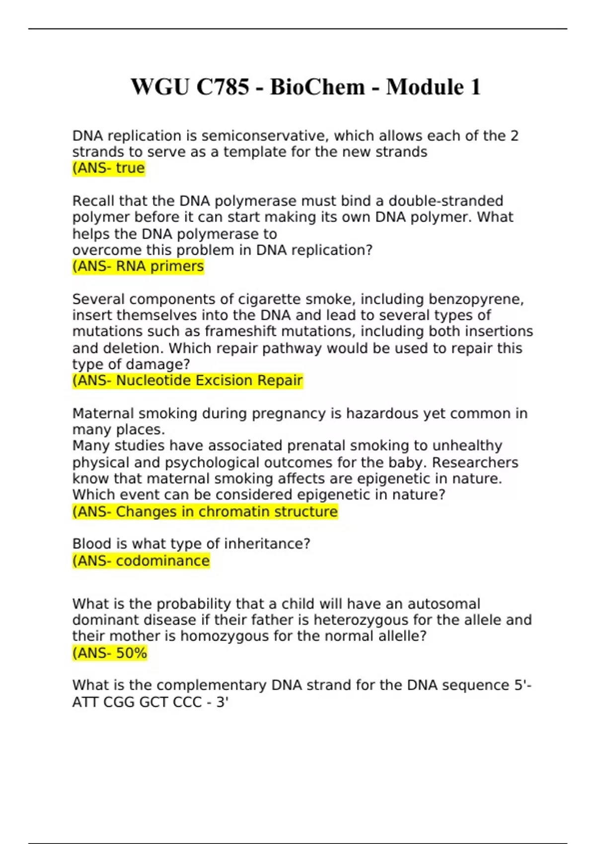 WGU C785/WGUC785 - Biochemistry - Module 1-(latest-2023/2024)-verified ...