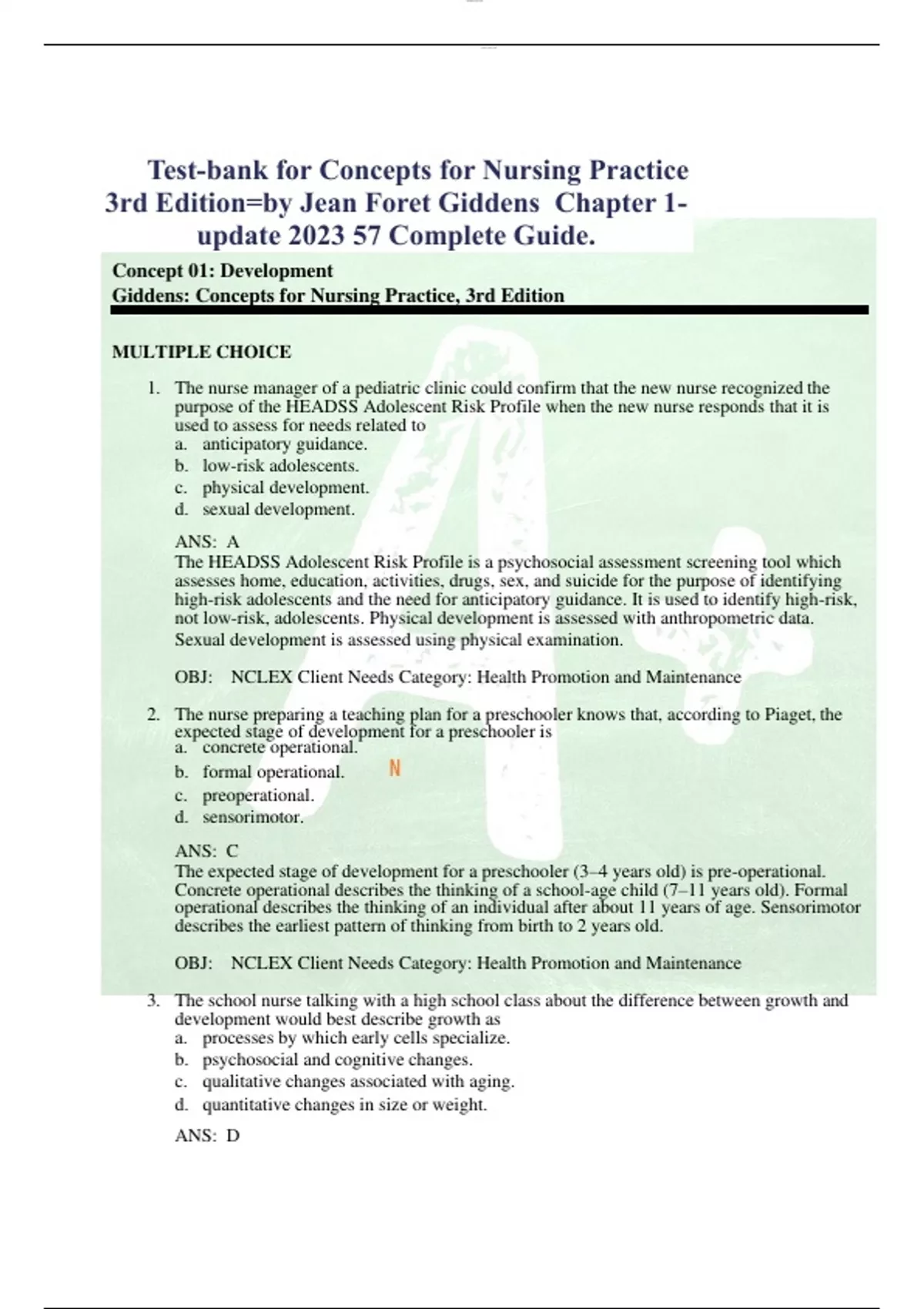 Test-bank for Concepts for Nursing Practice 3rd Edition by Jean Foret ...