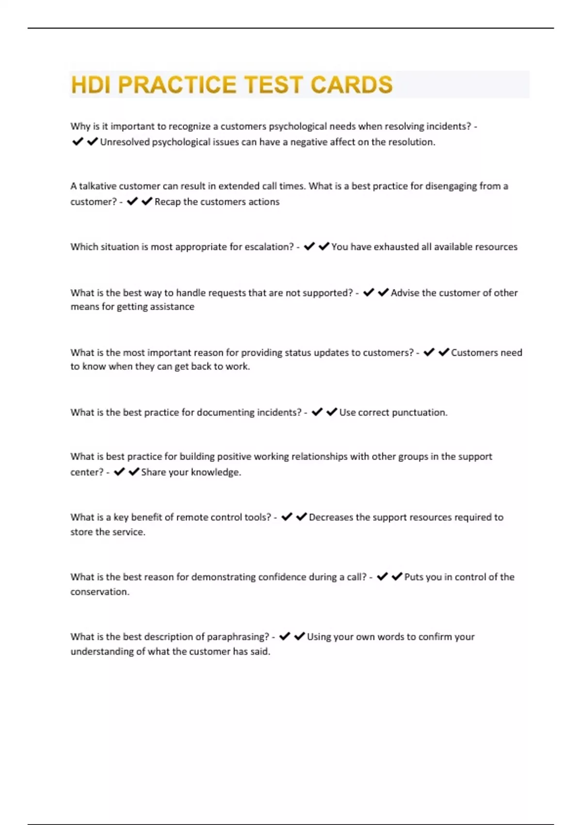 HDI PRACTICE TEST CARDS QUESTIONS AND ANSWERS VERIFIED - HDI CARDS ...