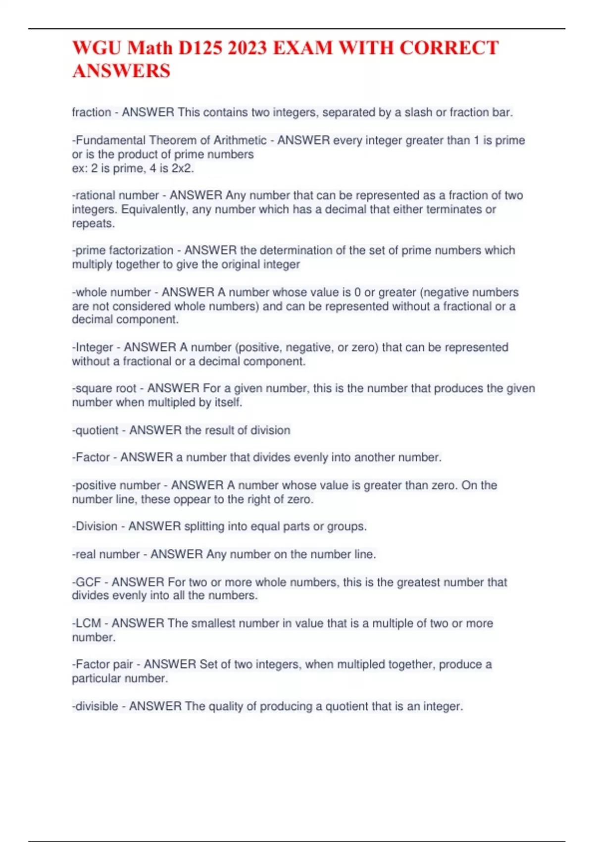 WGU Math D125 2023 EXAM WITH CORRECT ANSWERS - MATH - Stuvia US