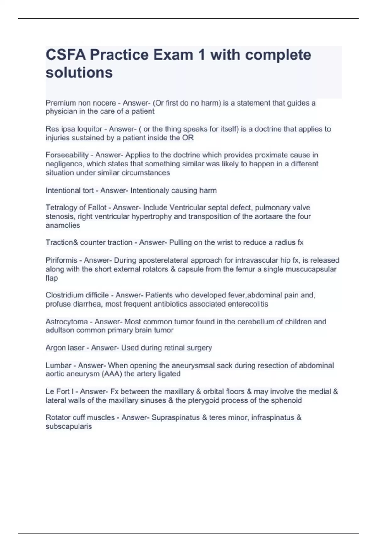 CSFA Practice Exam 1 with complete solutions - CSFA - Stuvia US