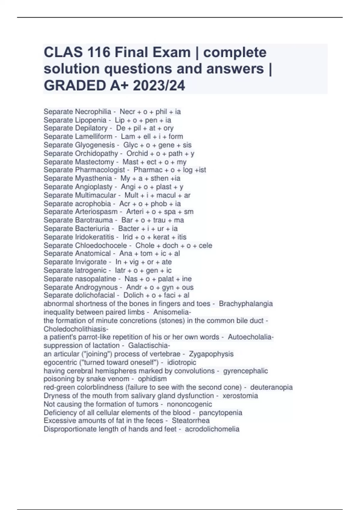 CLAS 116 Final Exam | complete solution questions and answers | GRADED ...