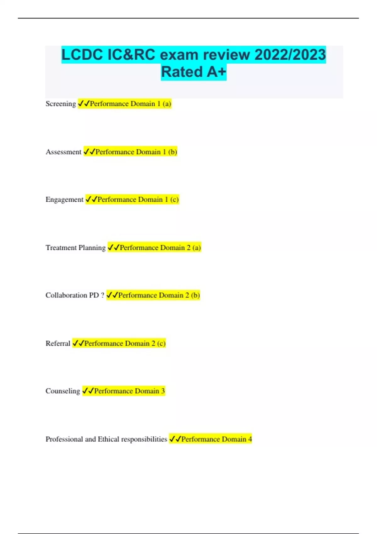 LCDC IC&RC exam review 2022/2023 Questions with correct Answers Rated A+ - LCDC IC&RC 2022/2023 ...