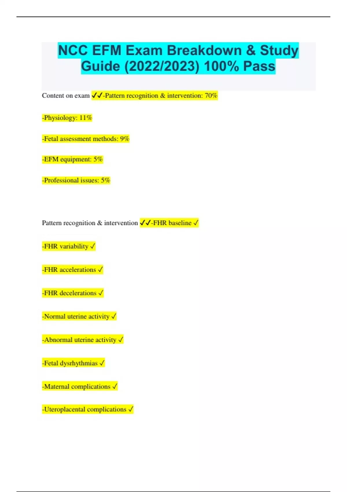 NCC EFM Exam Breakdown & Study Guide (2022/2023) Questions with Correct Answers 100% Pass - NCC ...