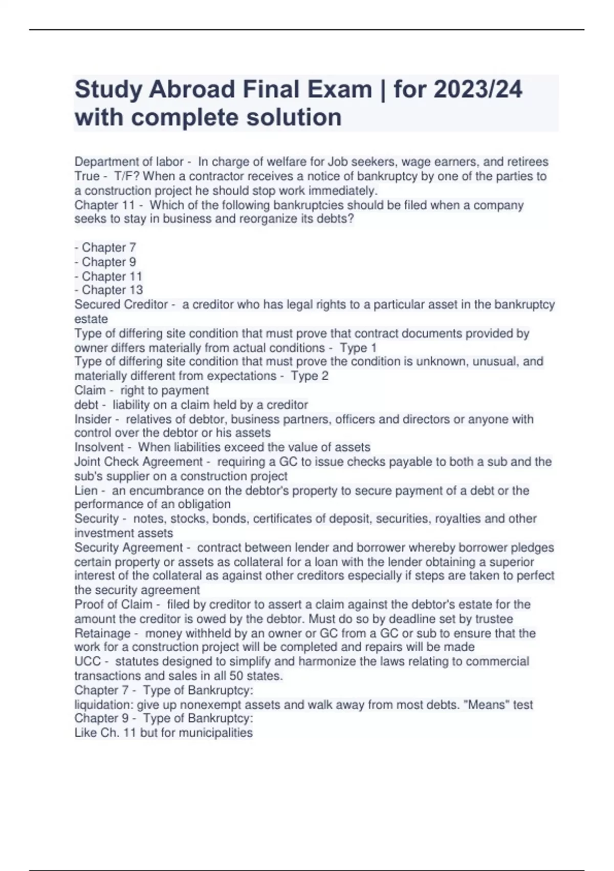 Study Abroad Final Exam | for 2023/24 with complete solution - Study ...