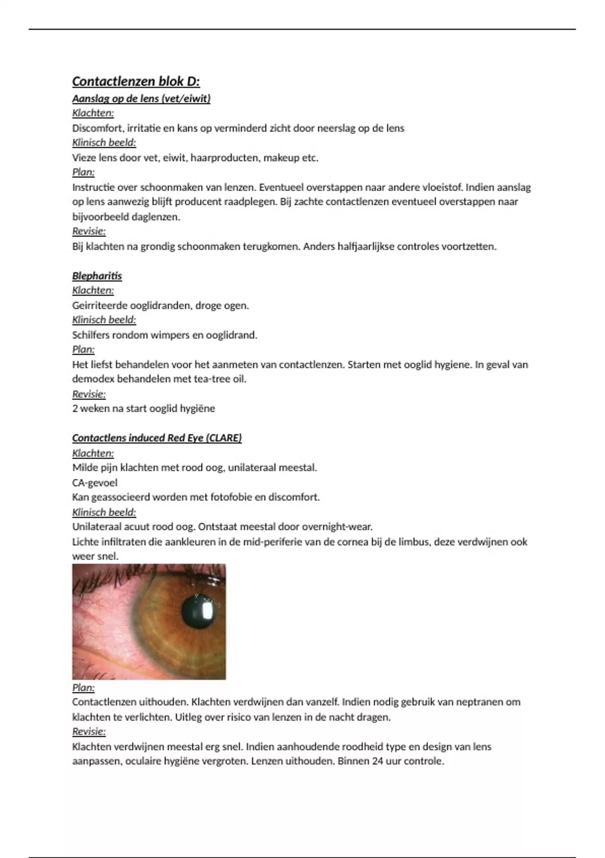 Samenvatting Diagnoses contactlens blok D leerjaar 2 optometrie voor het tentamen - Contactlens ...