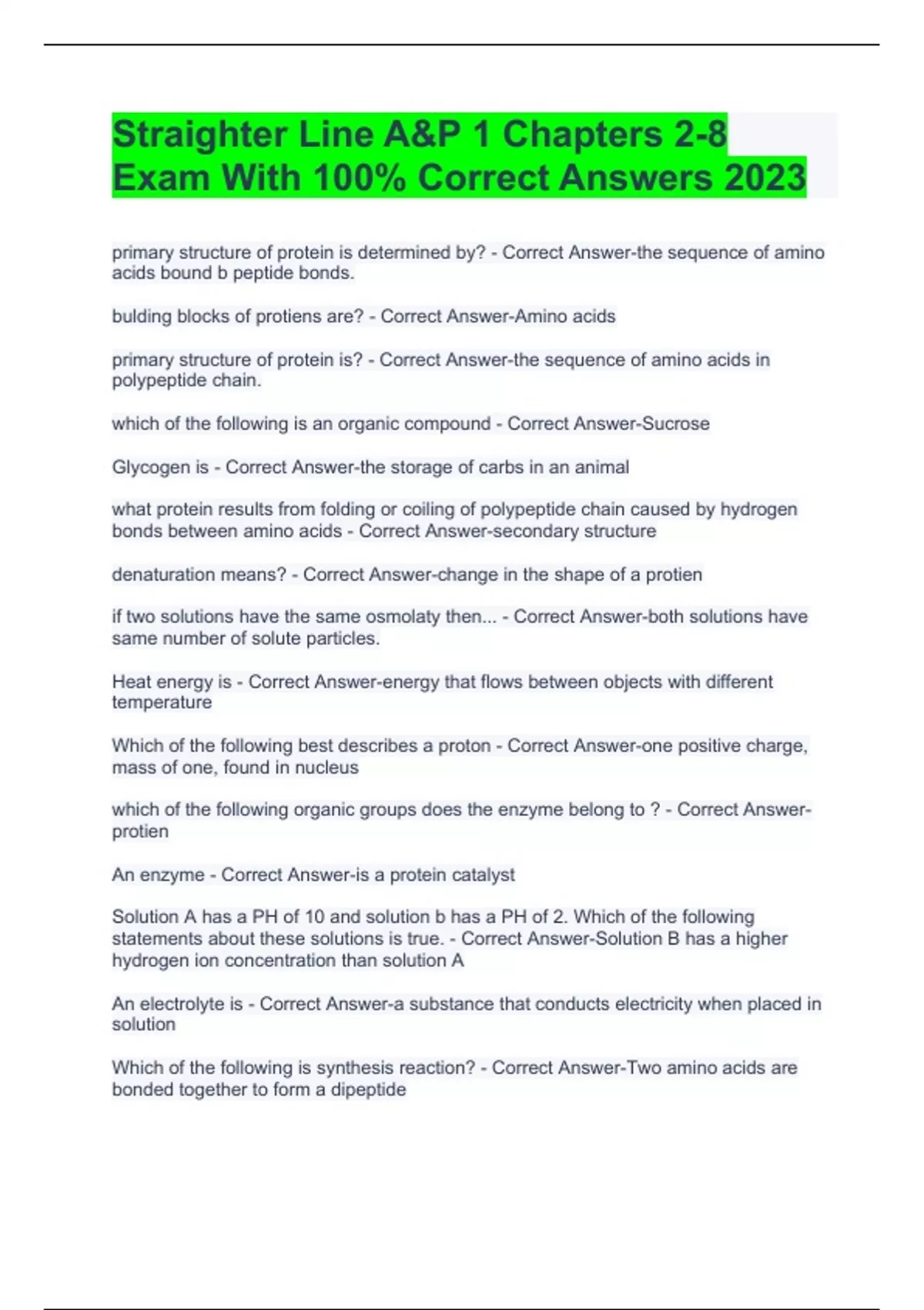 Straighter Line A&P 1 Chapters 2-8 Exam With 100% Correct Answers 2023 ...