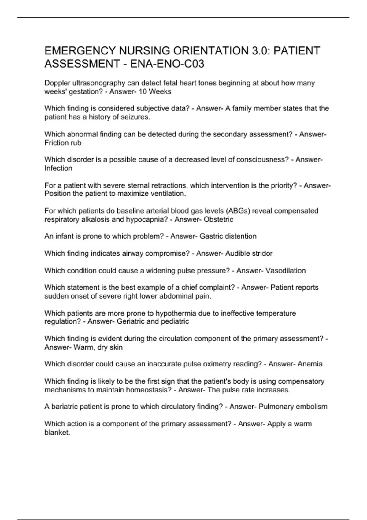 Emergency Nursing Orientation 3.0: Patient Assessment - ENA-ENO-C03 ...