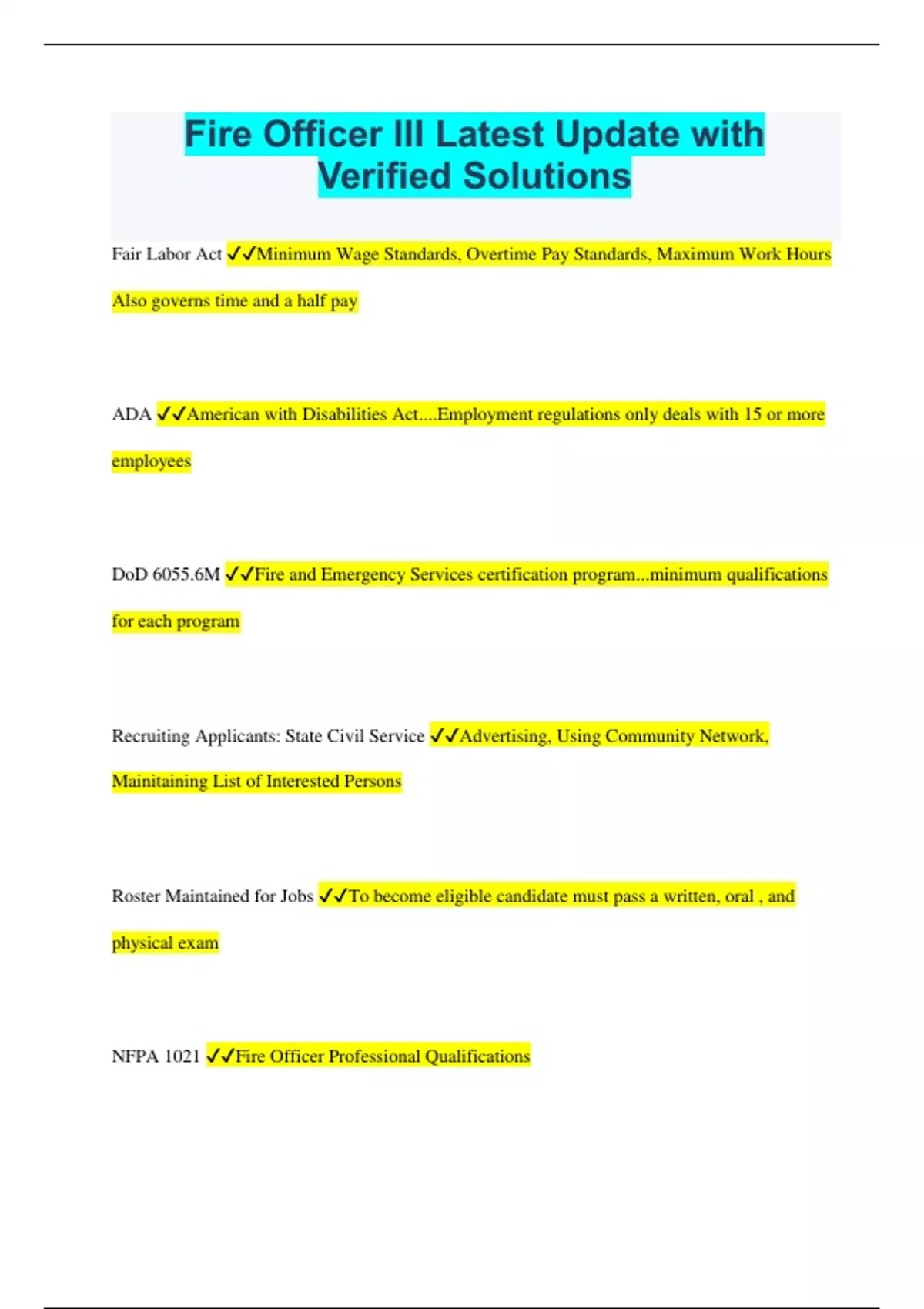 Fire Officer III Latest Update with Verified Solutions - Fire Officer ...