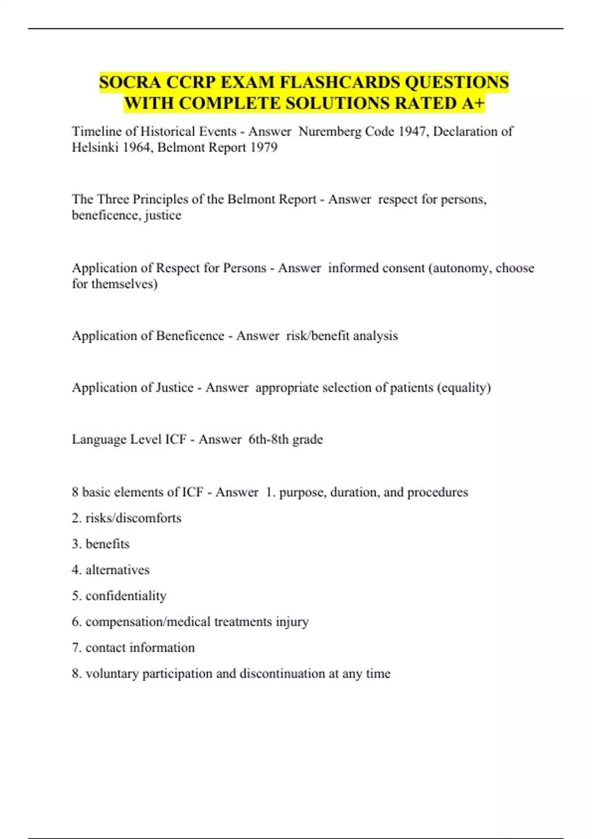 SOCRA CCRP EXAM FLASHCARDS QUESTIONS WITH COMPLETE SOLUTIONS RATED A+ ...