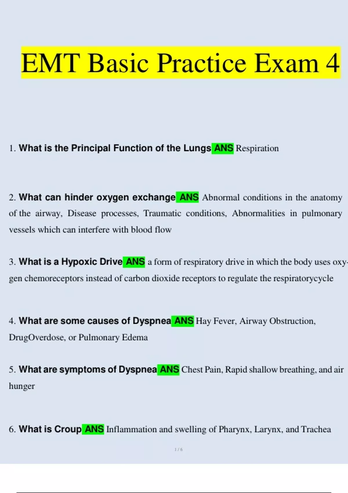 EMT BASIC EXAM 1 - 4 & PRACTICE EXAM 1 - 4 BUNDLE PACK SOLUTION (VERIFIED) - Stuvia US
