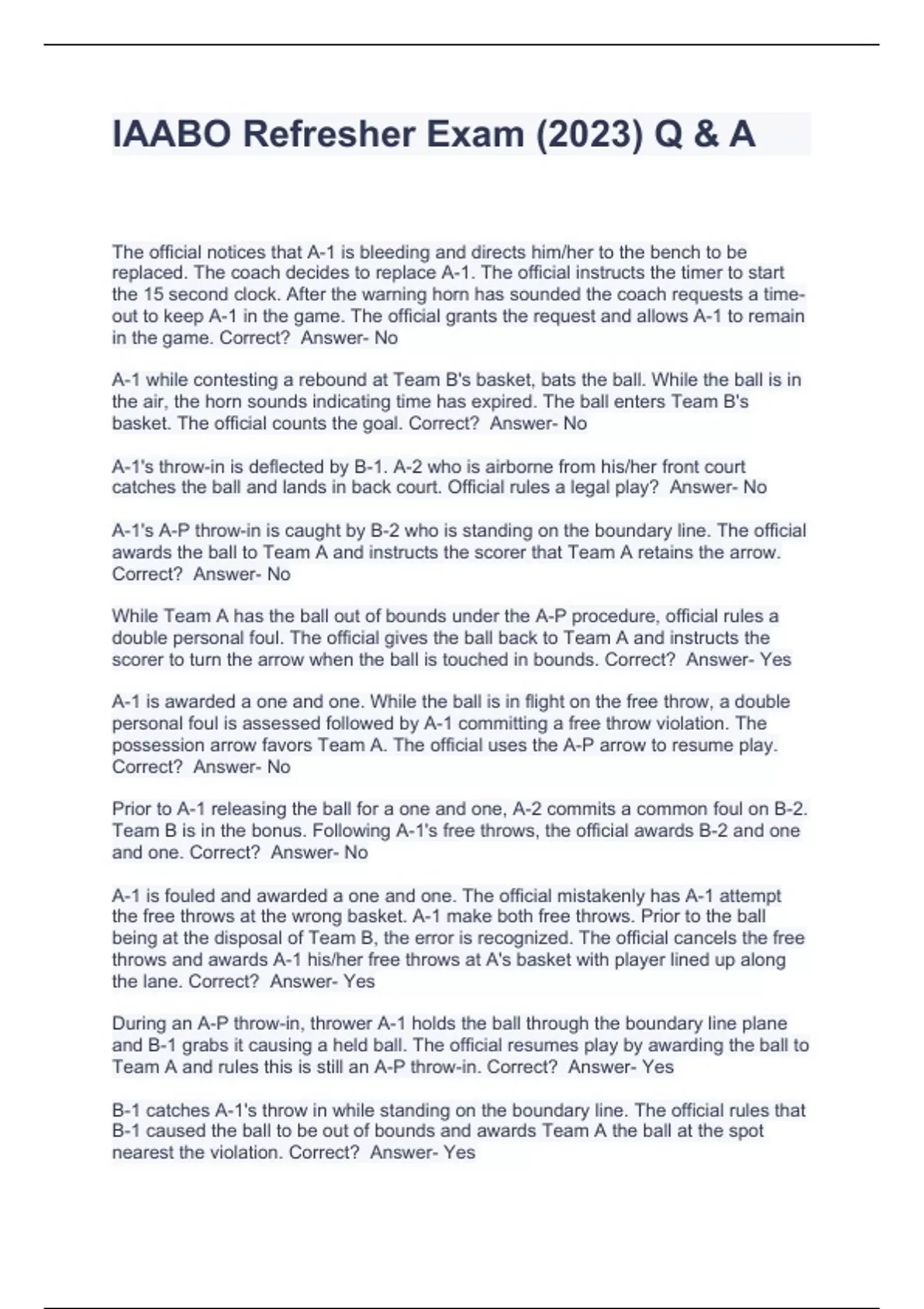 IAABO Refresher Exam (2023) Q & A - IAABO - Stuvia US