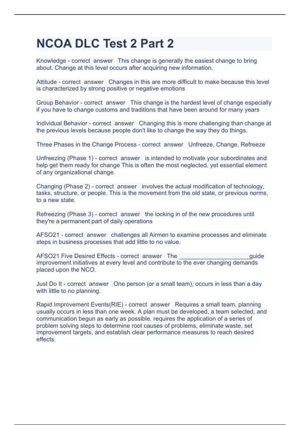 NCOA DLC Test 2 Part 2 Question and answers 100% correct 2023 - DLC ...