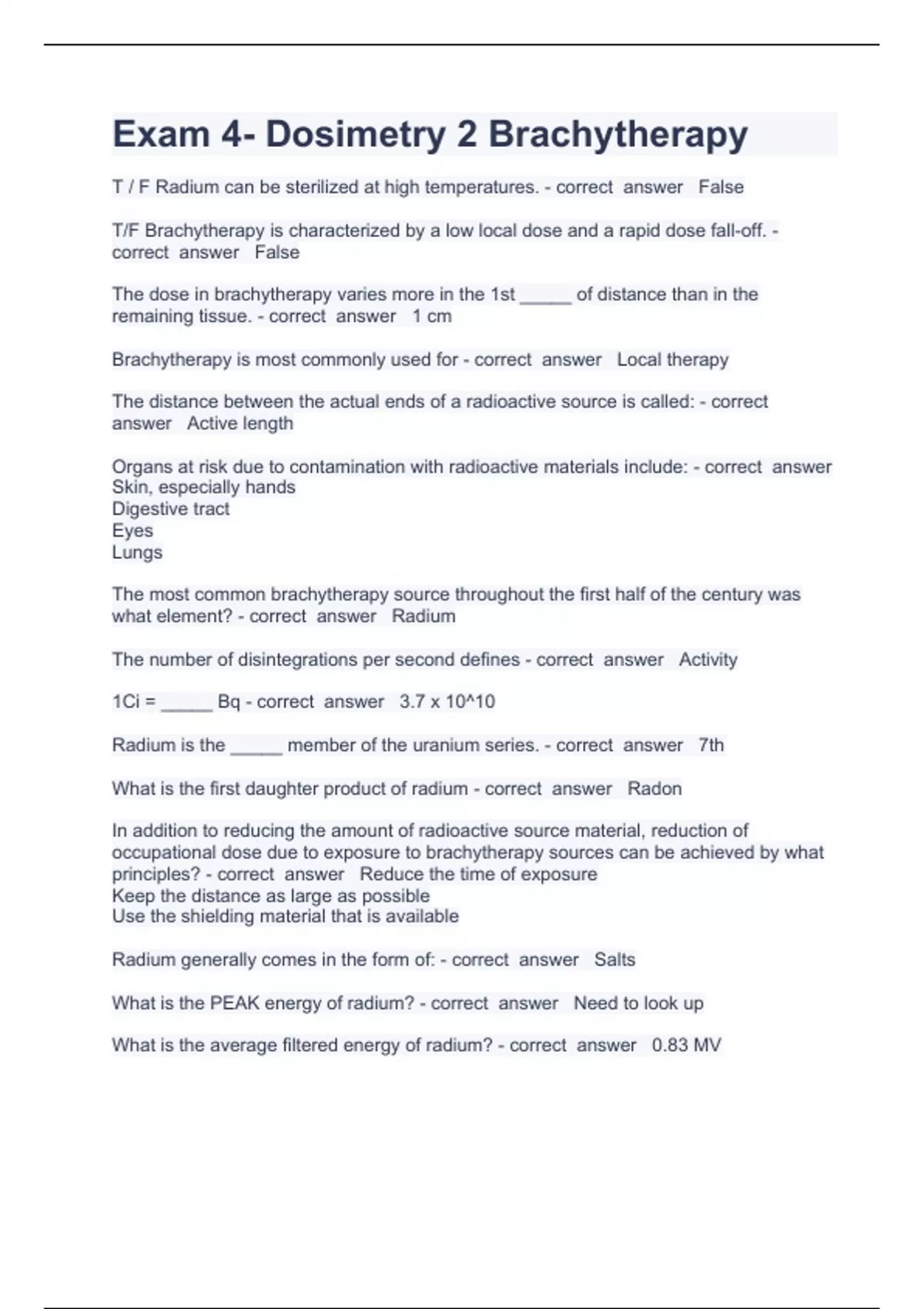 Exam 4 Question and answers correctly solved 2023 - DOSIMETRY - Stuvia US