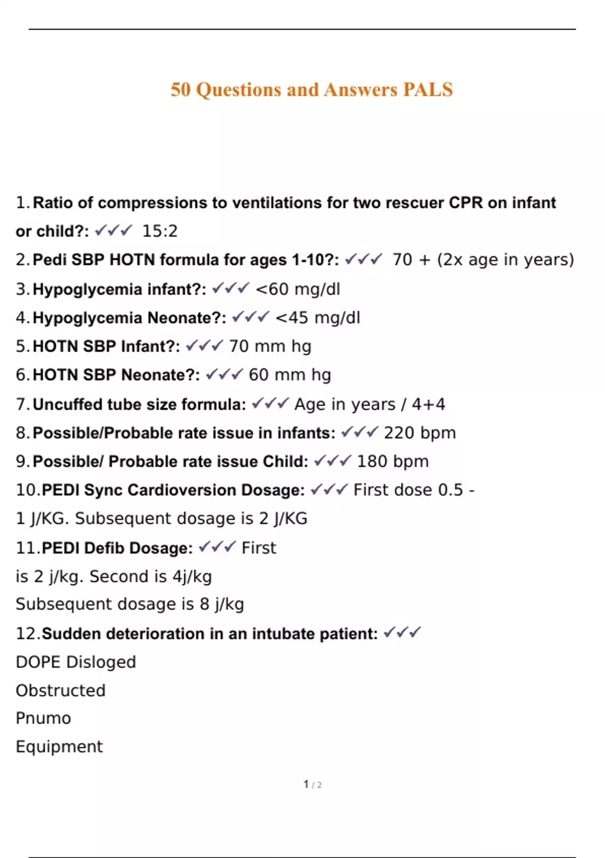 50 Questions and Answers PALS(2022/2023 Pack) - PALS - Stuvia US