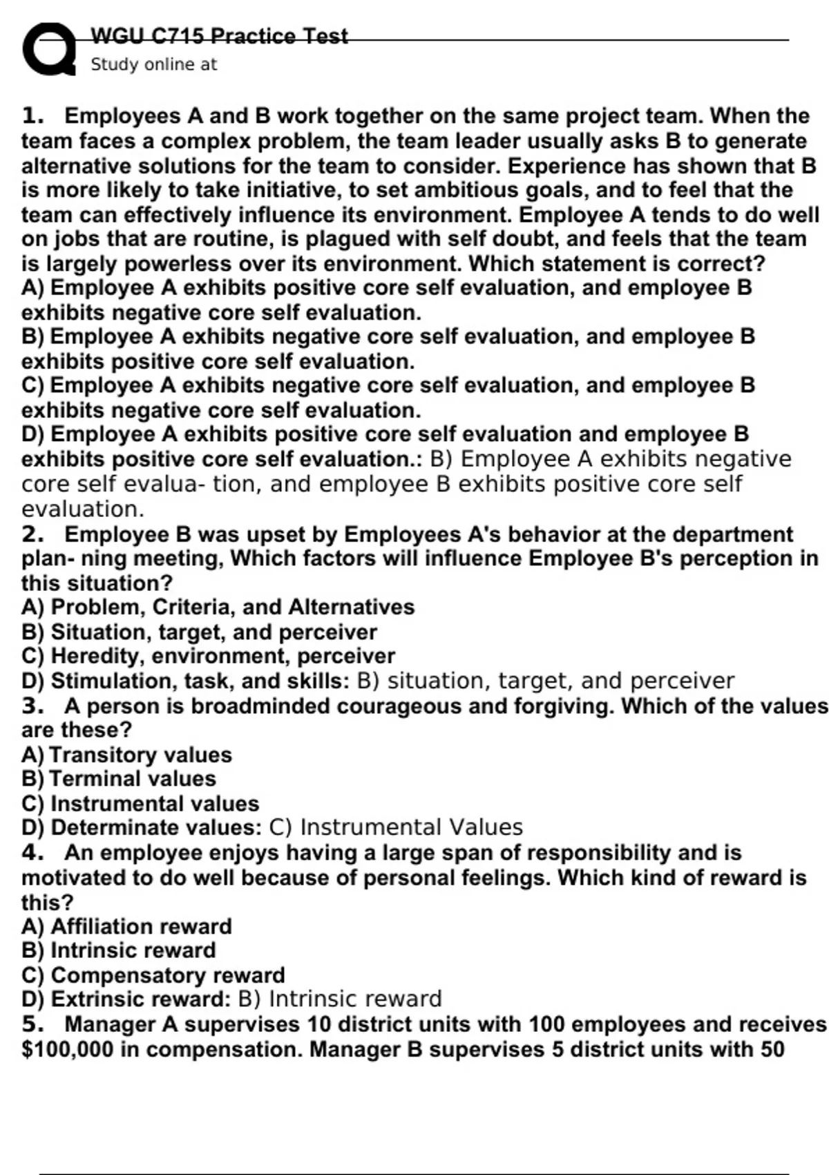 WGU C715 ORGANIZATIONAL BEHAVIOR EXAM STUDY BUNDLE PACK SOLUTION ...