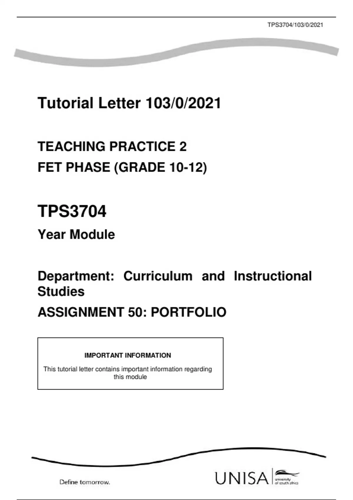Final Year Teaching Portfolio - Teaching practical (TPS3704) - Stuvia SA