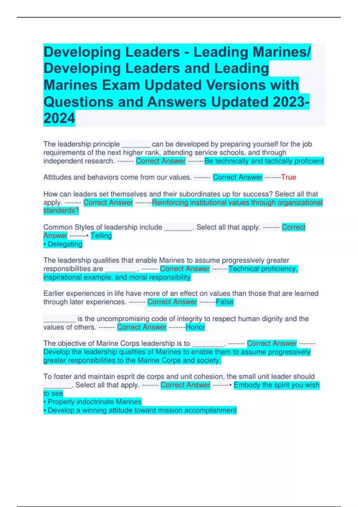 Developing Leaders - Leading Marines/ Developing Leaders and Leading ...