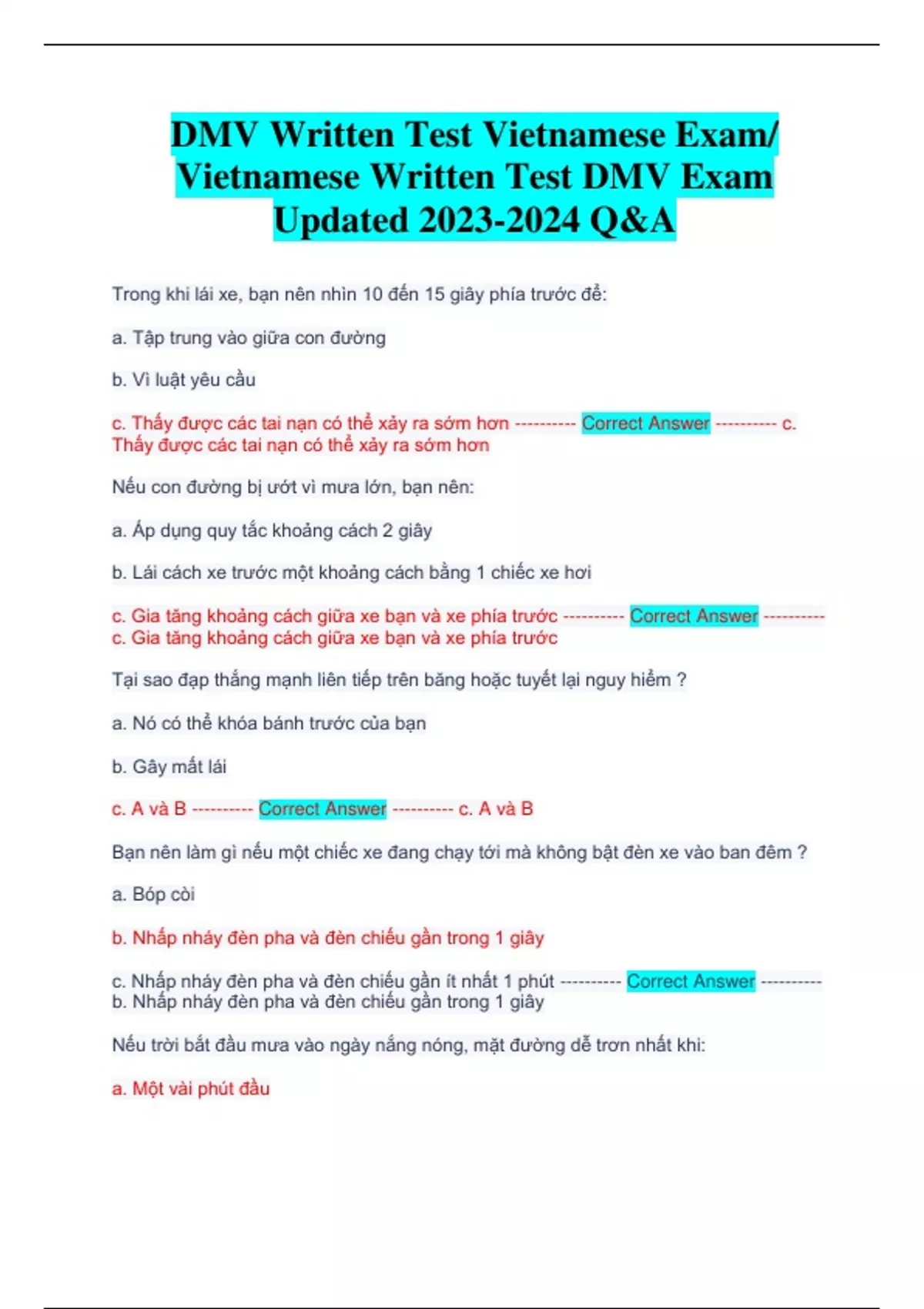 DMV Written Test Vietnamese Exam 2023 Vietnamese Written Test DMV Exam ...