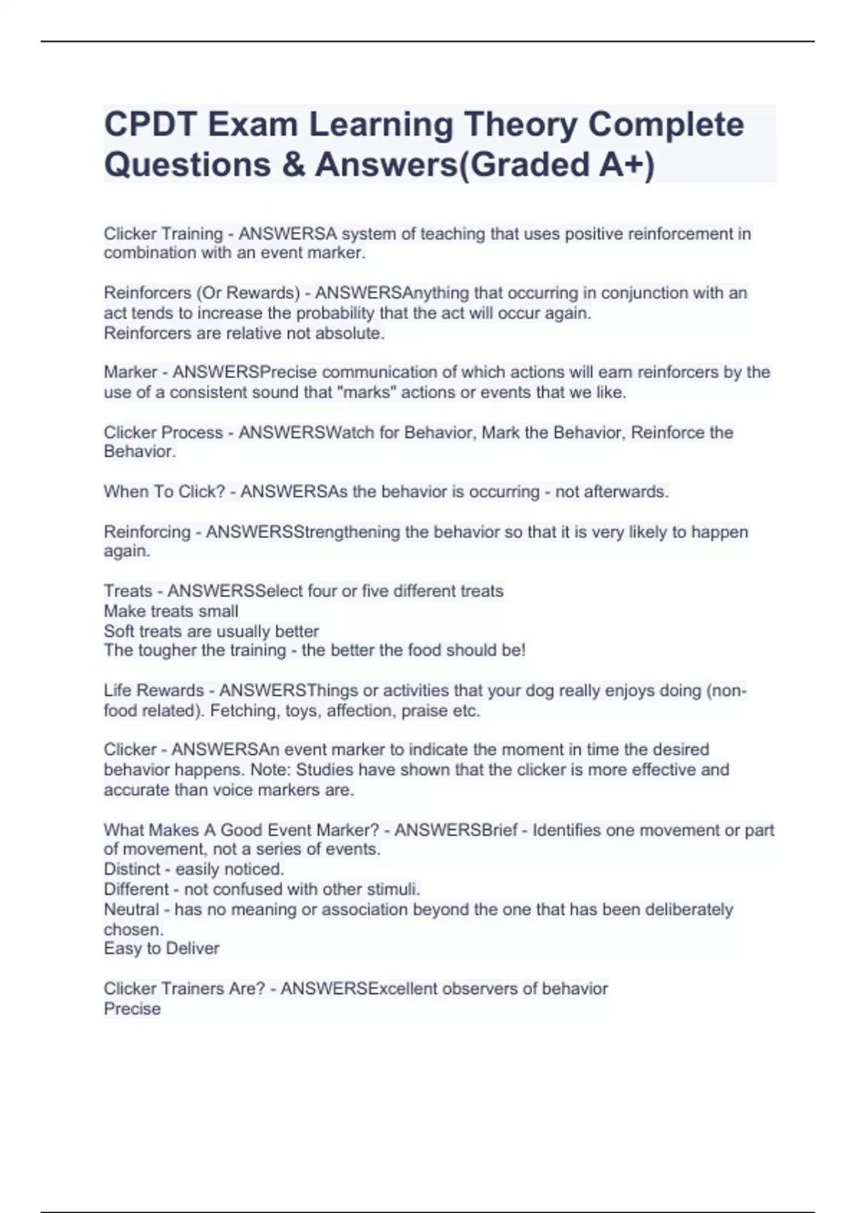 CPDT Exam Learning Theory Complete Questions & Answers(Graded A+ ...