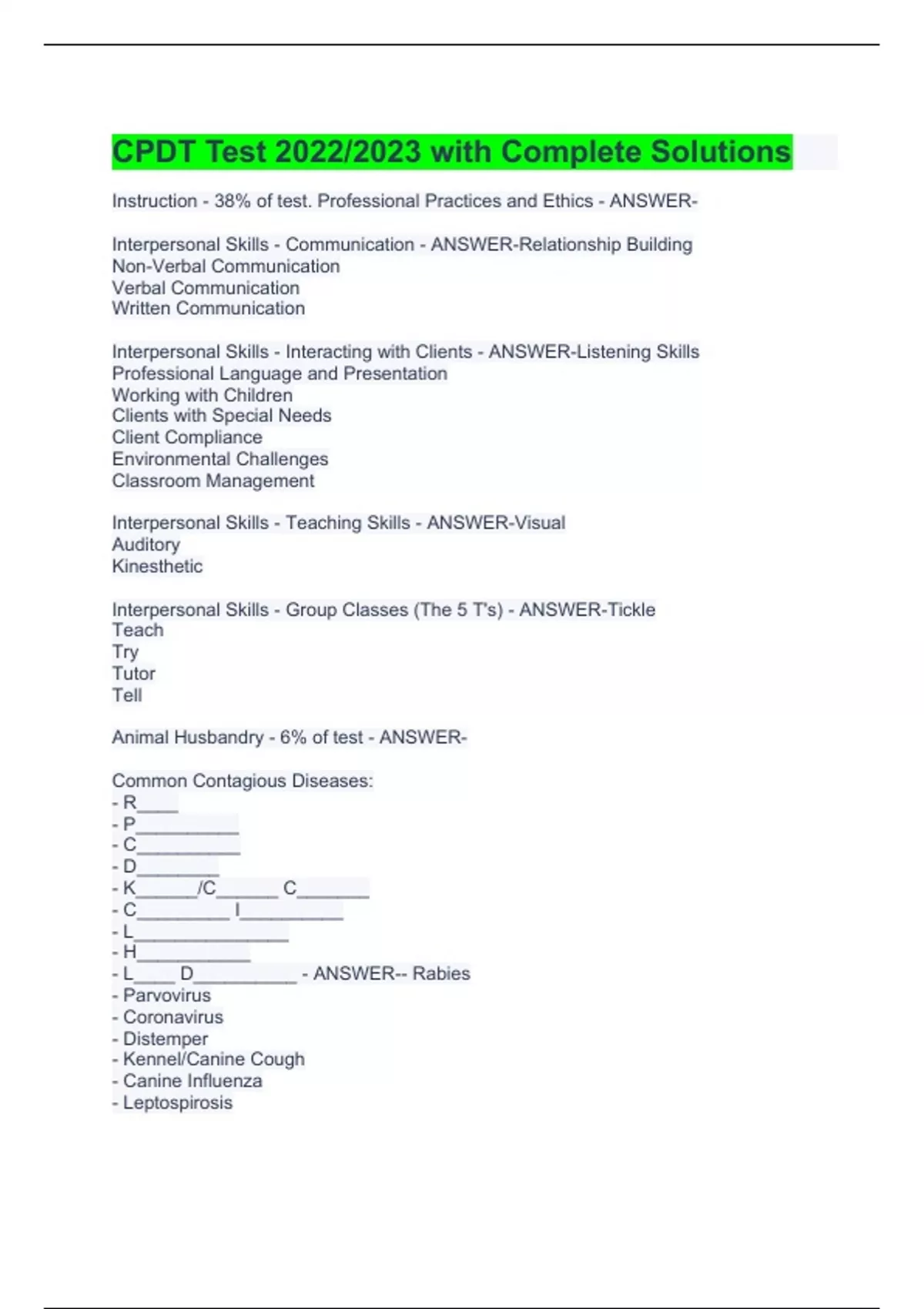 CPDT Test 2022/2023 with Complete Solutions - CPDT - Stuvia US
