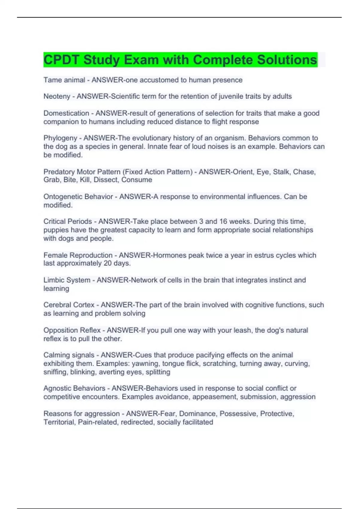 CPDT Study Exam with Complete Solutions - CPDT - Stuvia US