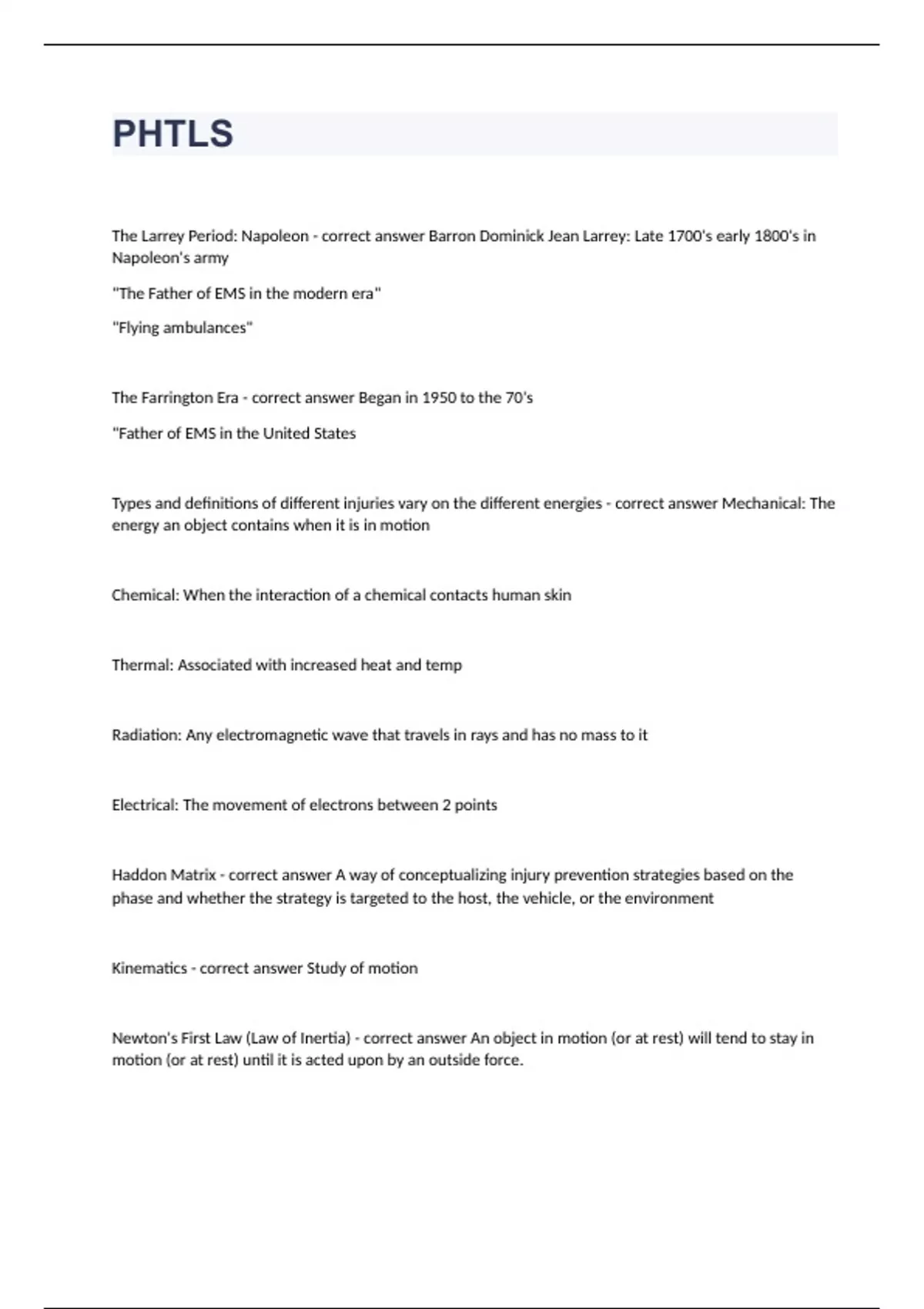 PHTLS questions with complete solutions 2023 - PHTLS - Stuvia US