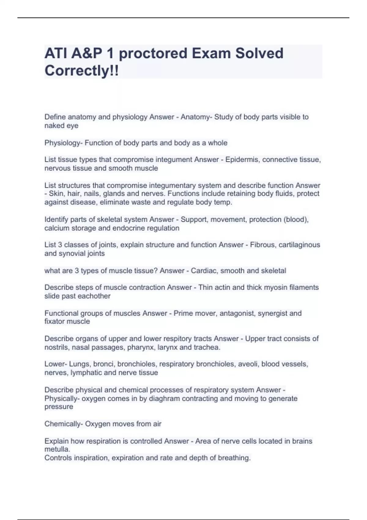 ATI A&P 1 proctored Exam Solved Correctly!! - ATI A&P - Stuvia US