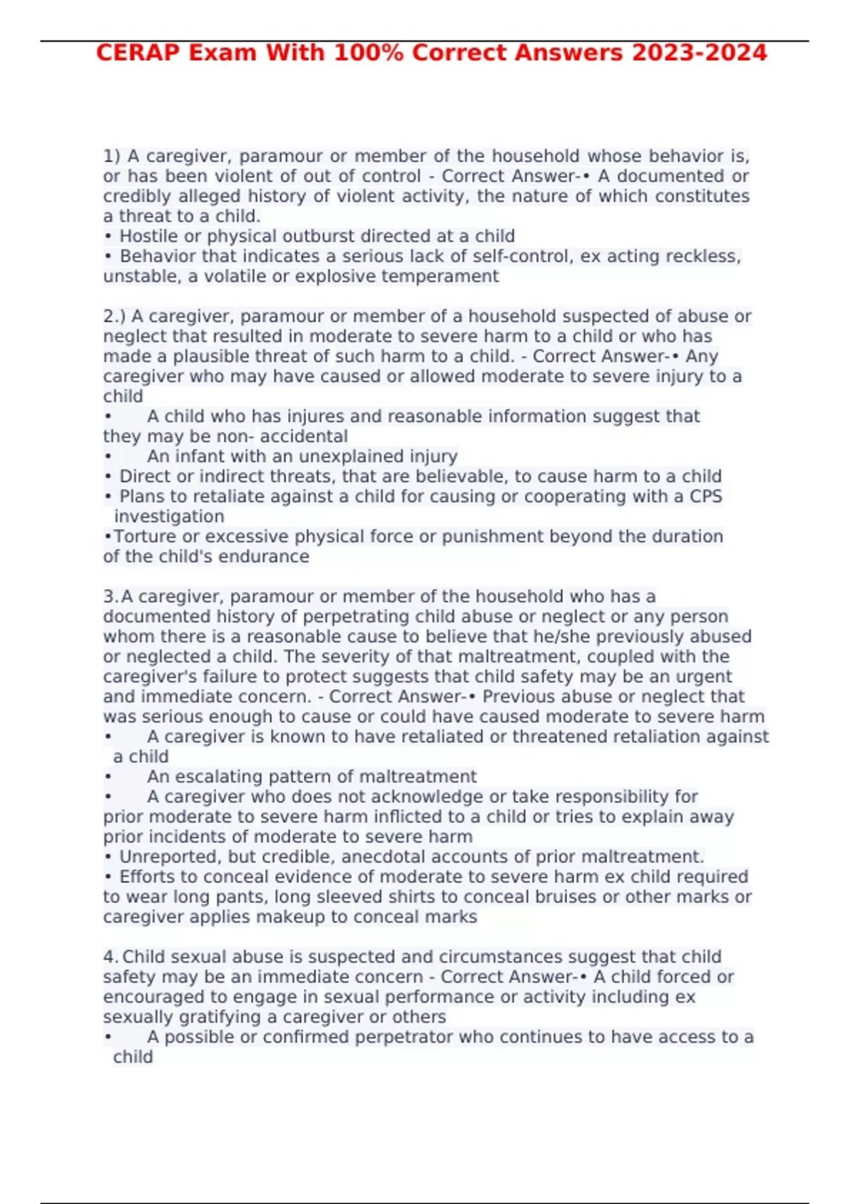 CERAP Exam With 100% Correct Answers - CERAP - Stuvia US