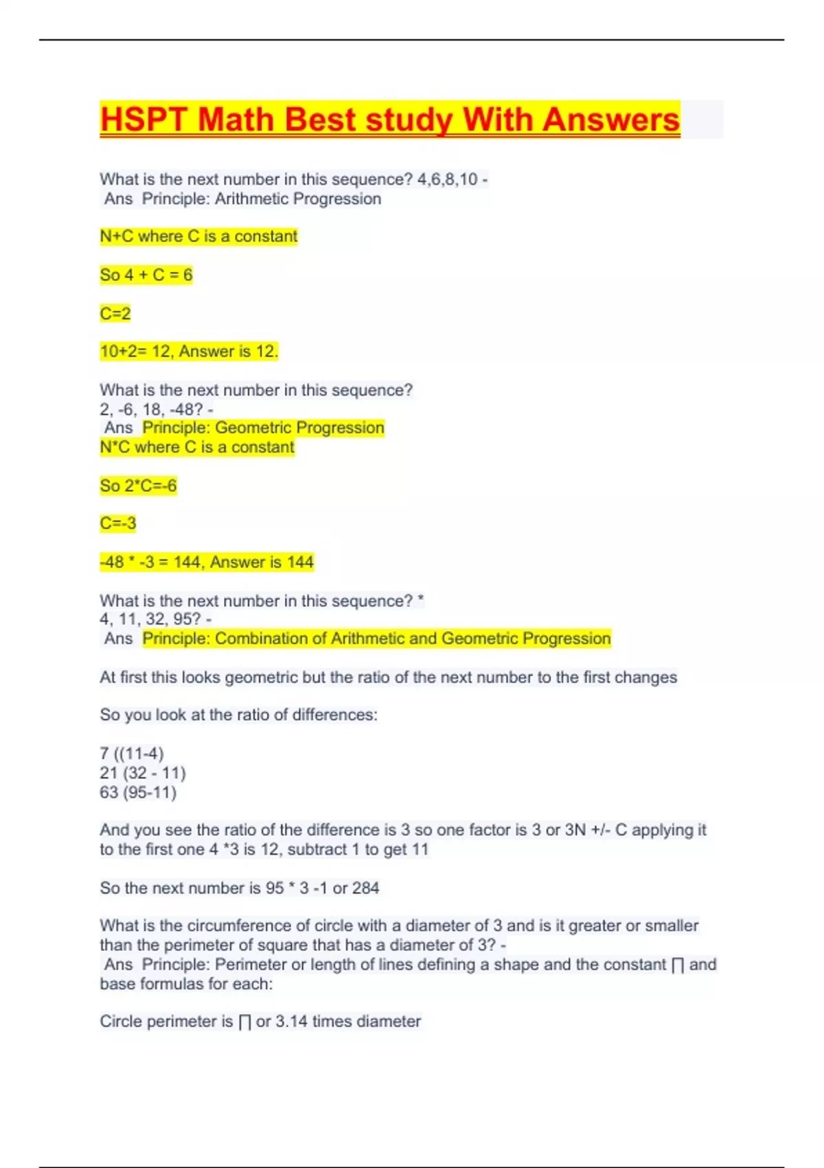 HSPT Math Best study With Answers. - Oil burner - Stuvia UK