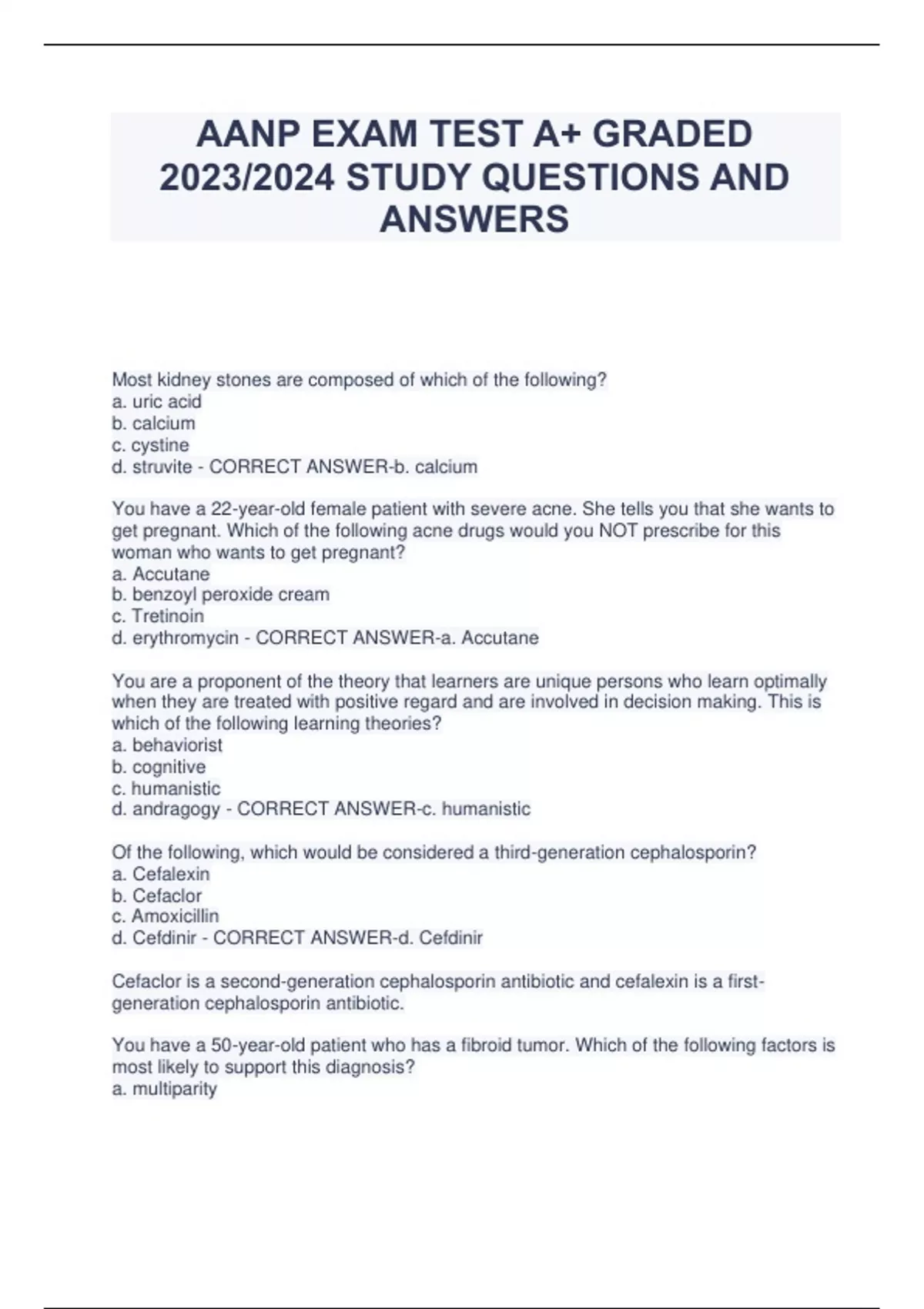 AANP EXAM TEST A+ GRADED 2023/2024 STUDY QUESTIONS AND ANSWERS - AANP ...