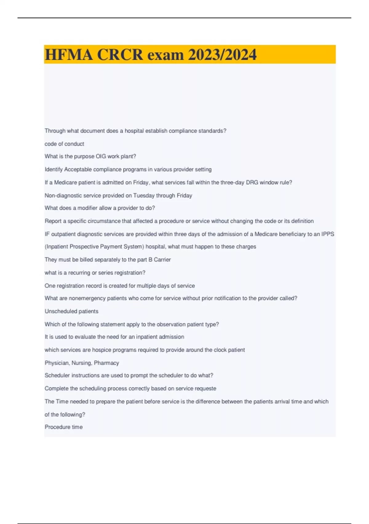 HFMA CRCR exam 2023/2024 - HFMA CRCR - Stuvia US